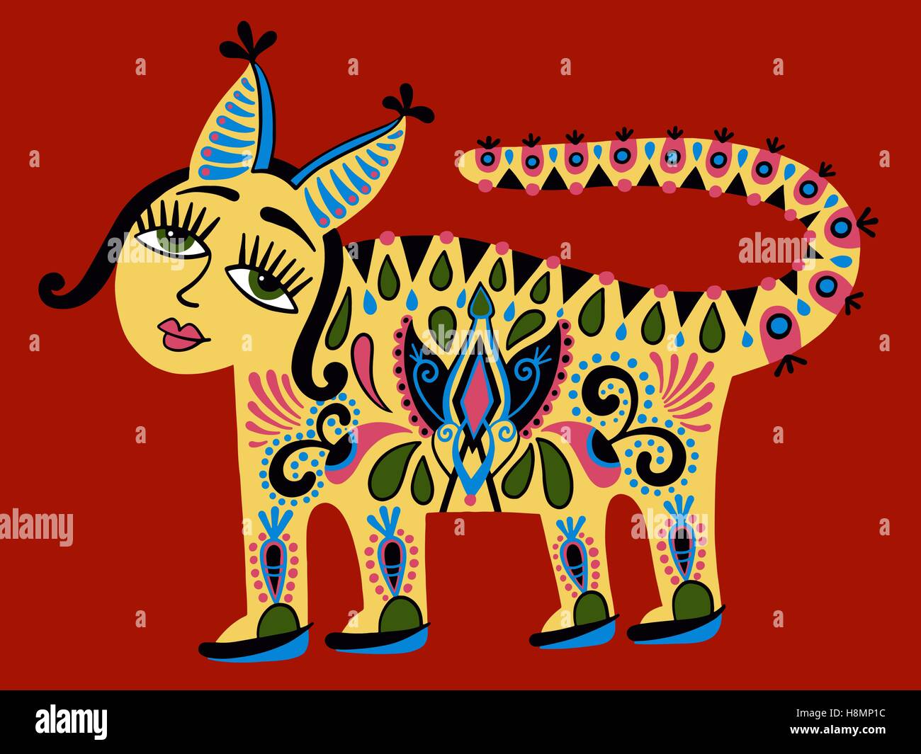 Fantastic ethnic folk animal on Ukrainian traditional karakoko s Stock ...