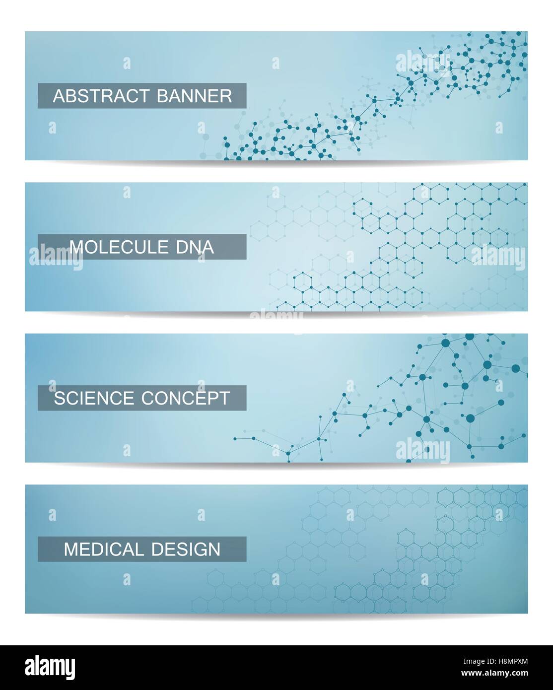 Set of modern scientific banners. Molecule structure DNA and neurons ...