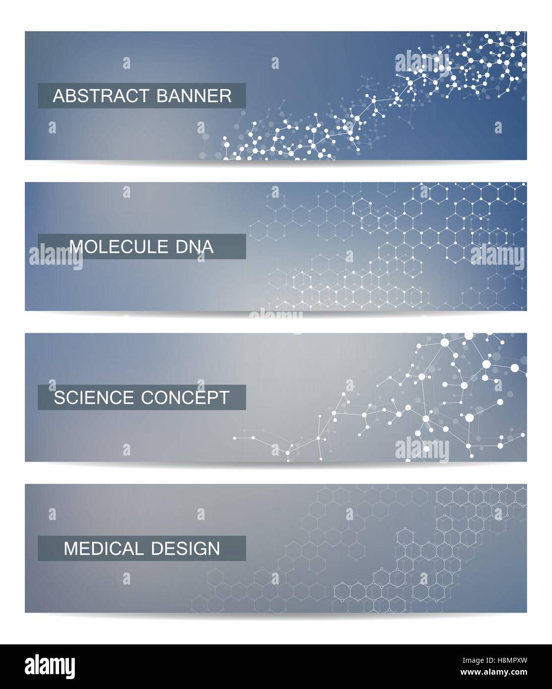 Set of modern scientific banners. Molecule structure DNA and neurons ...