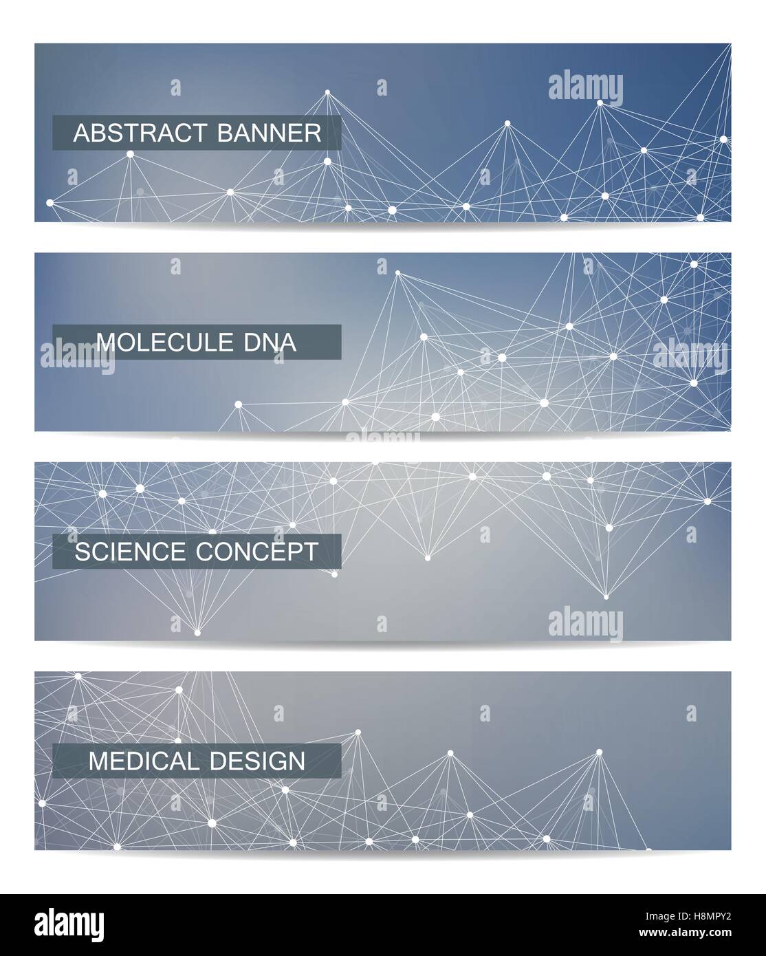 Set of modern scientific banners. Molecule structure DNA and neurons ...