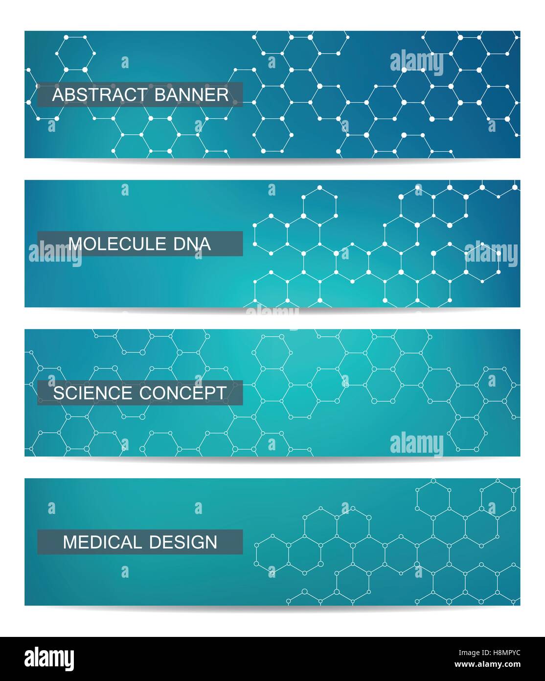Set of modern scientific banners. Molecule structure DNA and neurons ...
