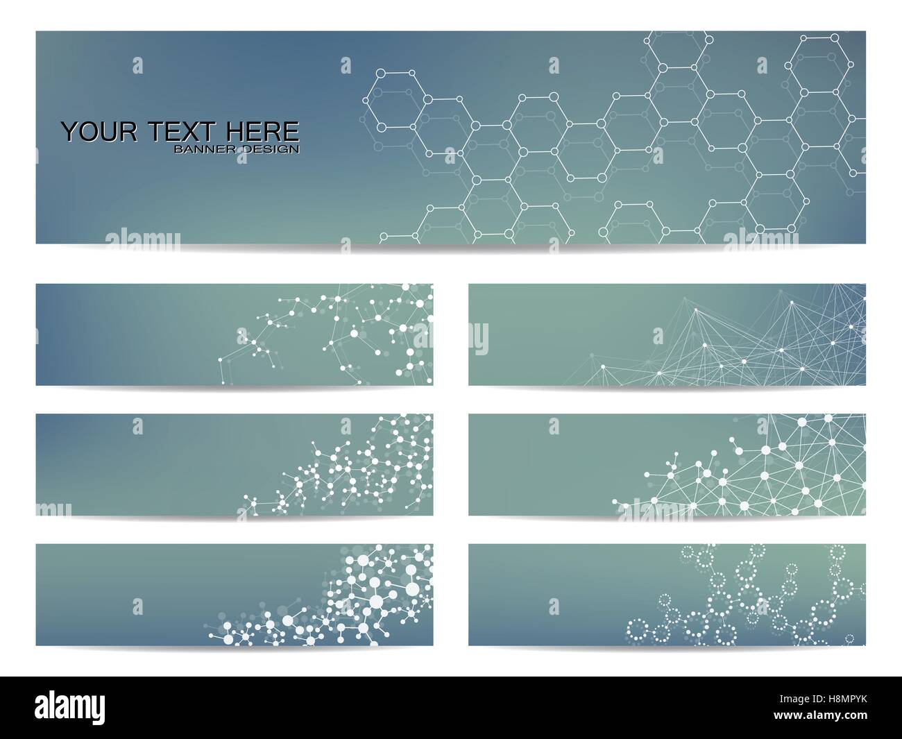 Set of modern scientific banners. Molecule structure DNA and neurons ...