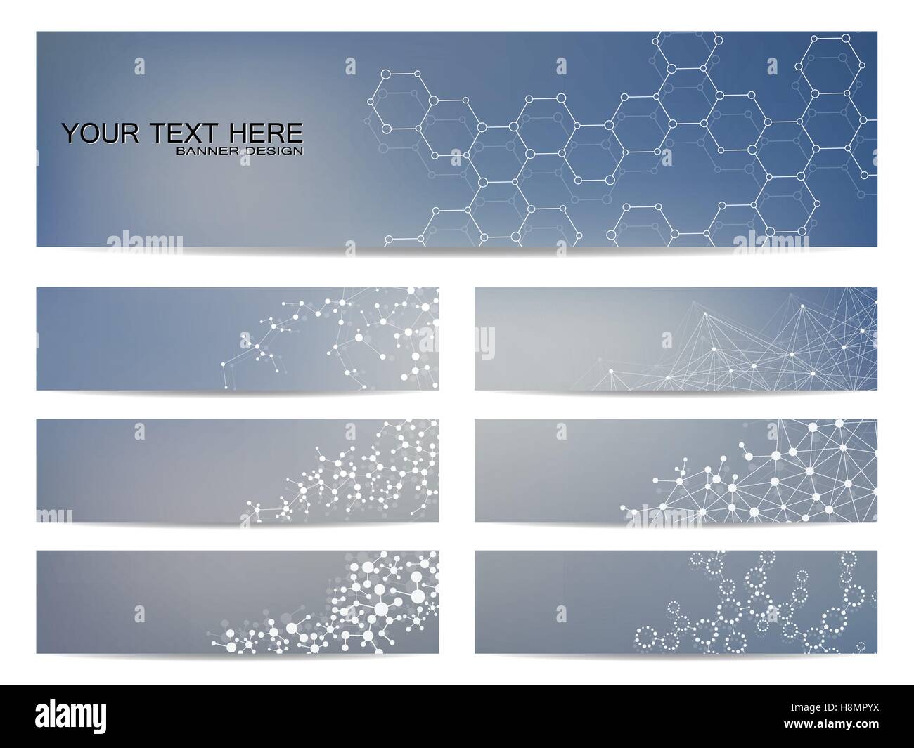 Set of modern scientific banners. Molecule structure DNA and neurons ...