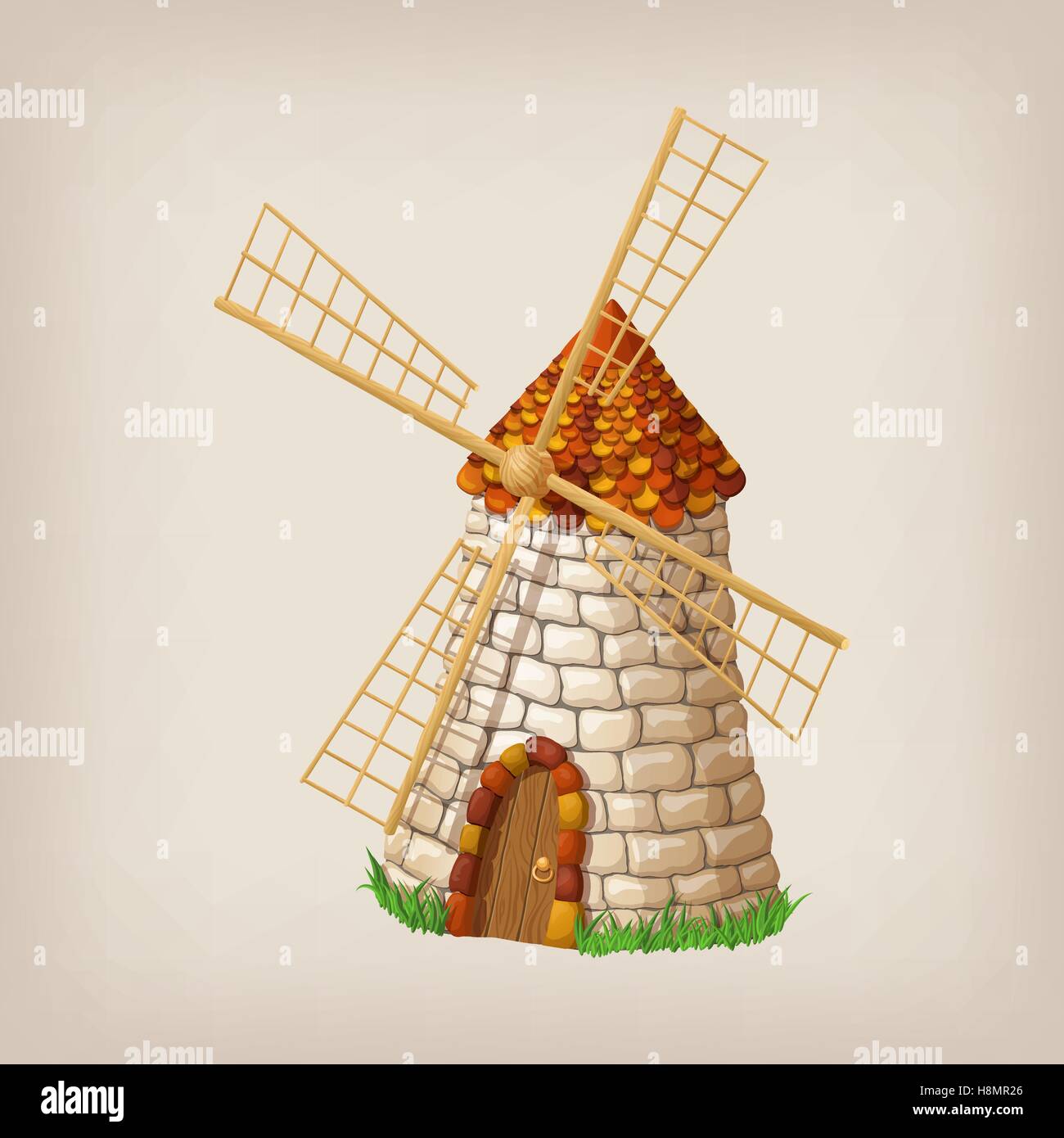 Traditional old windmill building single object color painted concept ...