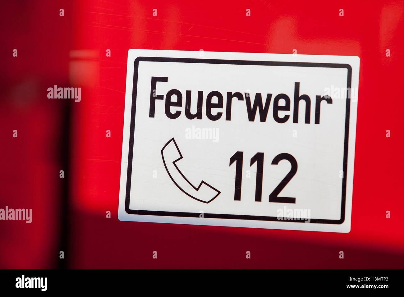Illustration: Fire service sign on a fire truck in Brandenburg, 10.09. ...