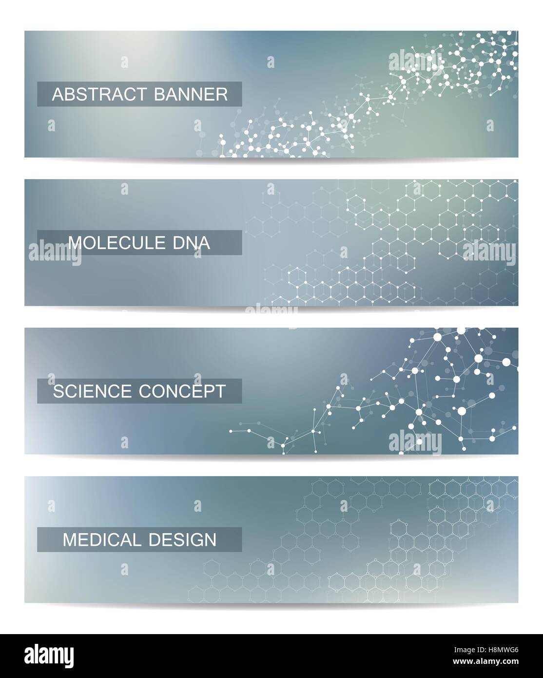 Set of modern scientific banners. Molecule structure DNA and neurons ...