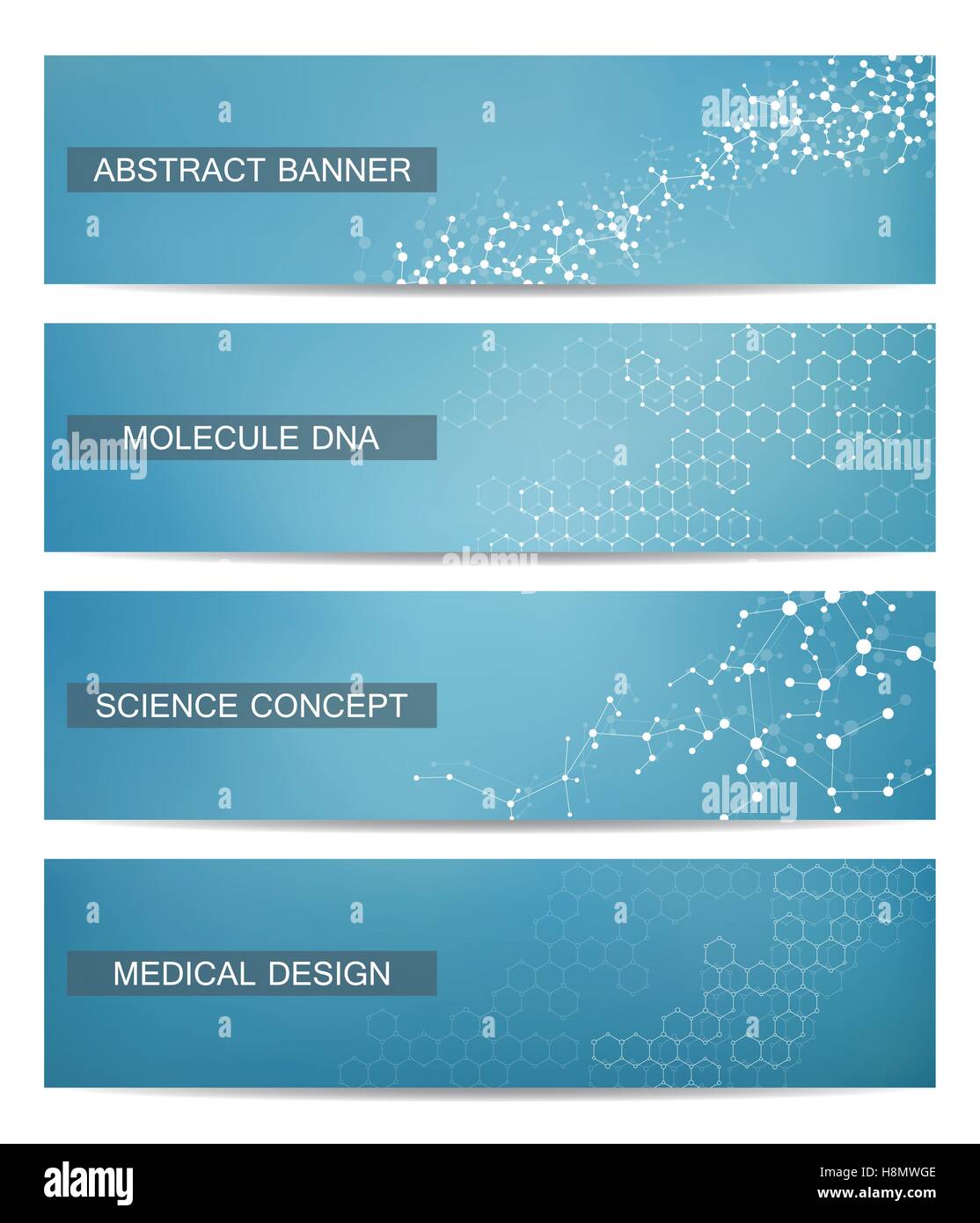 Set of modern scientific banners. Molecule structure DNA and neurons ...