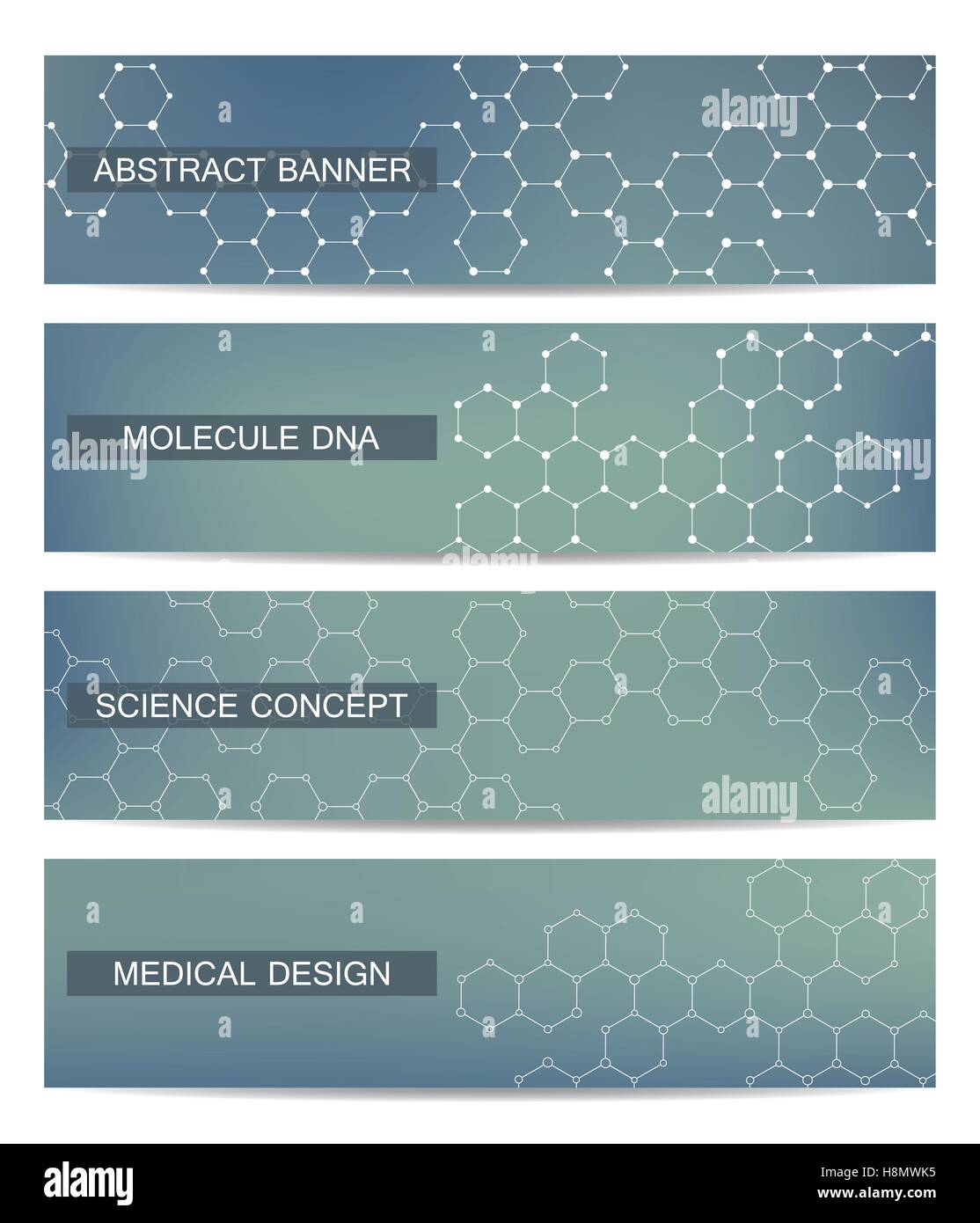 Set of modern scientific banners. Molecule structure DNA and neurons ...