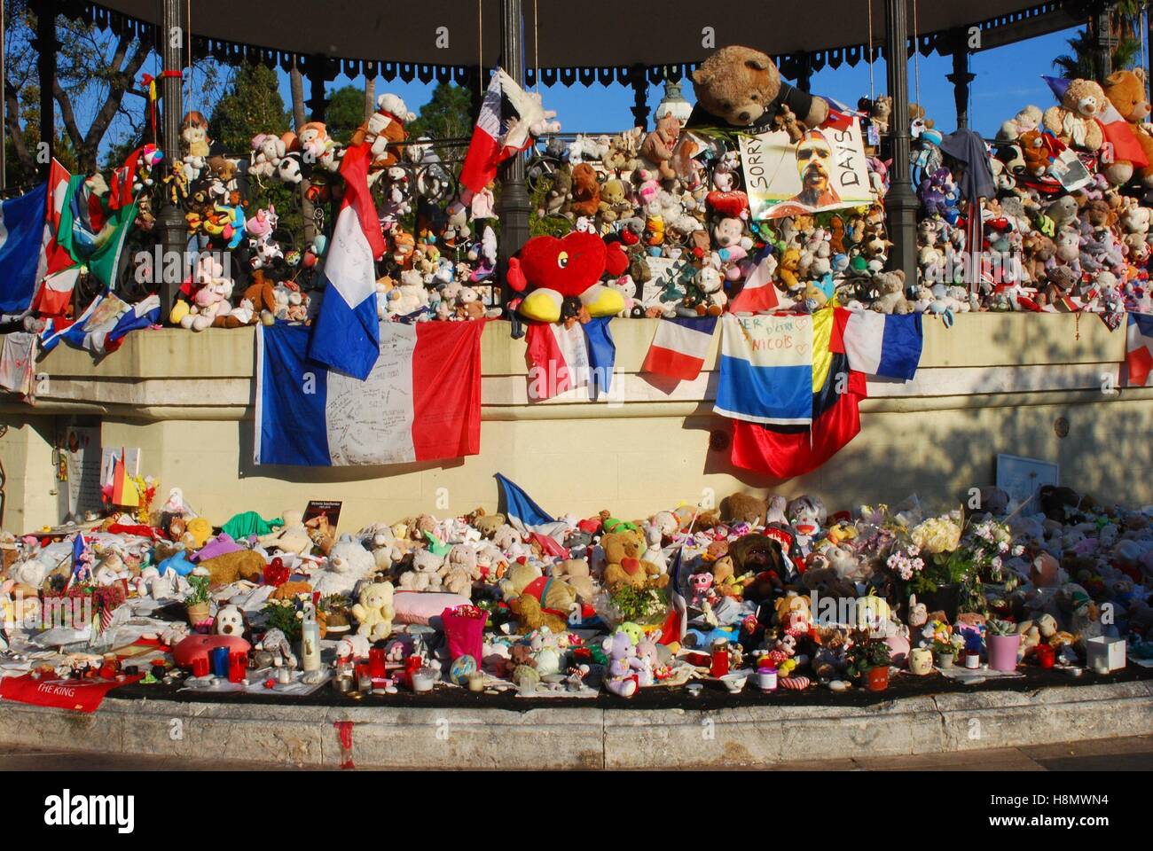 Côte d'Azur. Nice. Temporary memorial place and mourning place for the ...