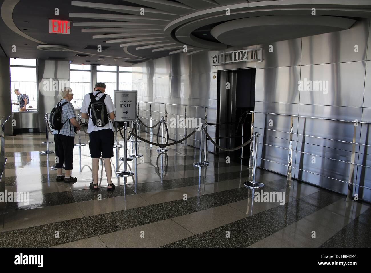 Exit or access to the elevators in the Empire State Building. New York ...