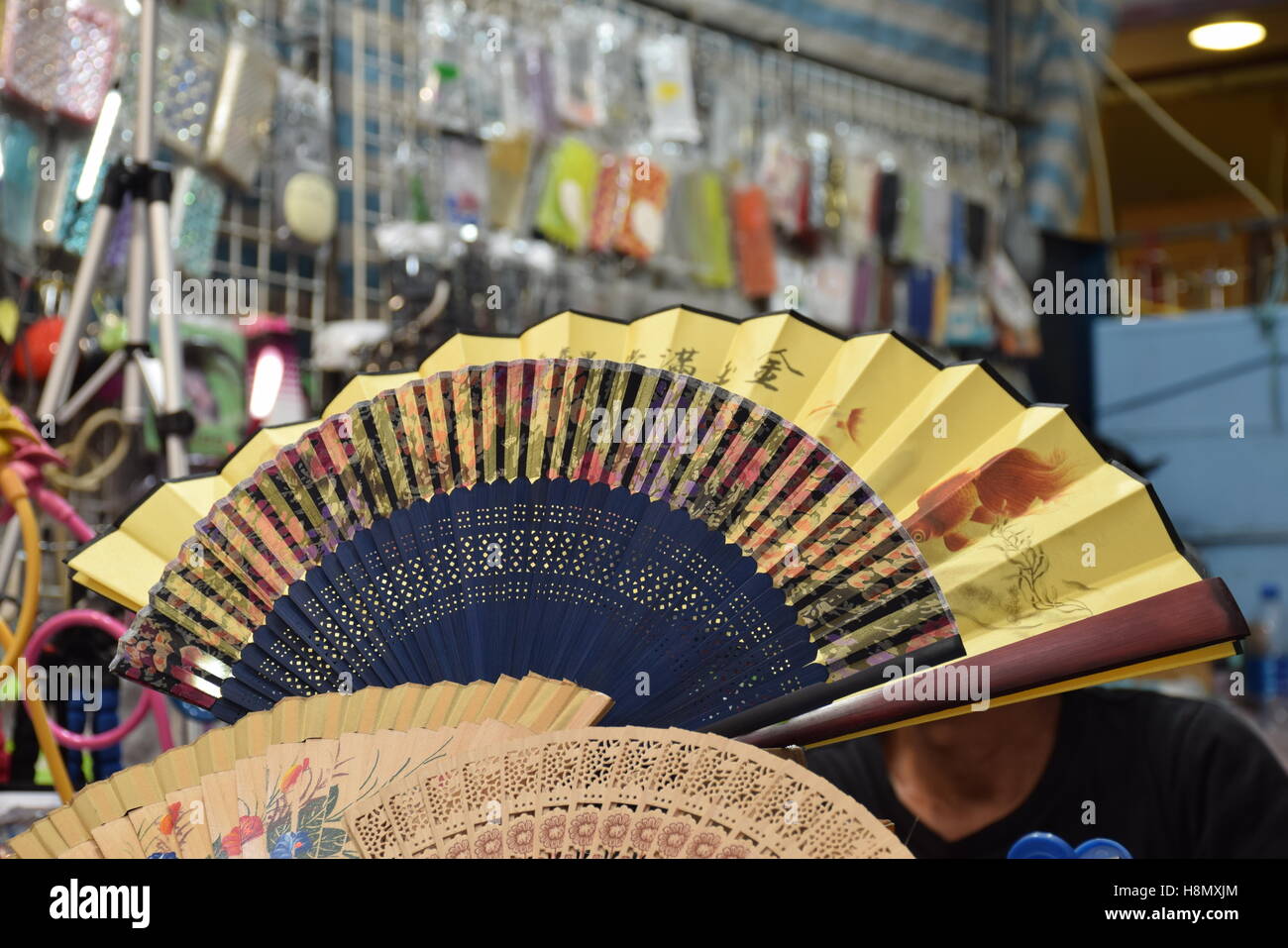 Typical chinese fans in a market stall in Hong Kong, China Stock Photo ...