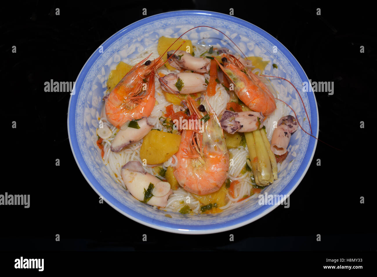 rice noodle or vermicelli with seafood shrimp and cutter Stock Photo ...