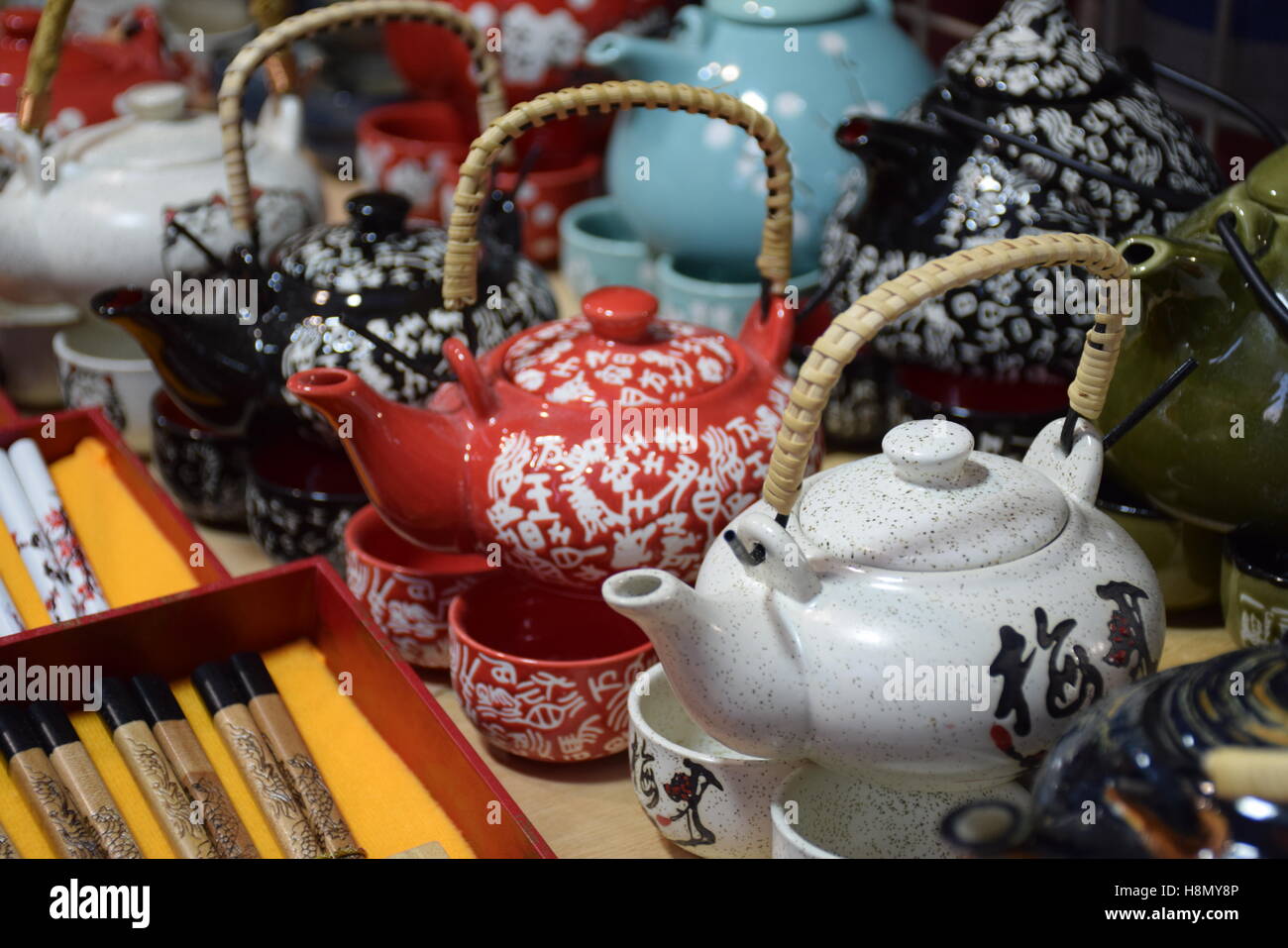 Typical chinese teapots in a stall of a market in Hong Kong Stock Photo ...