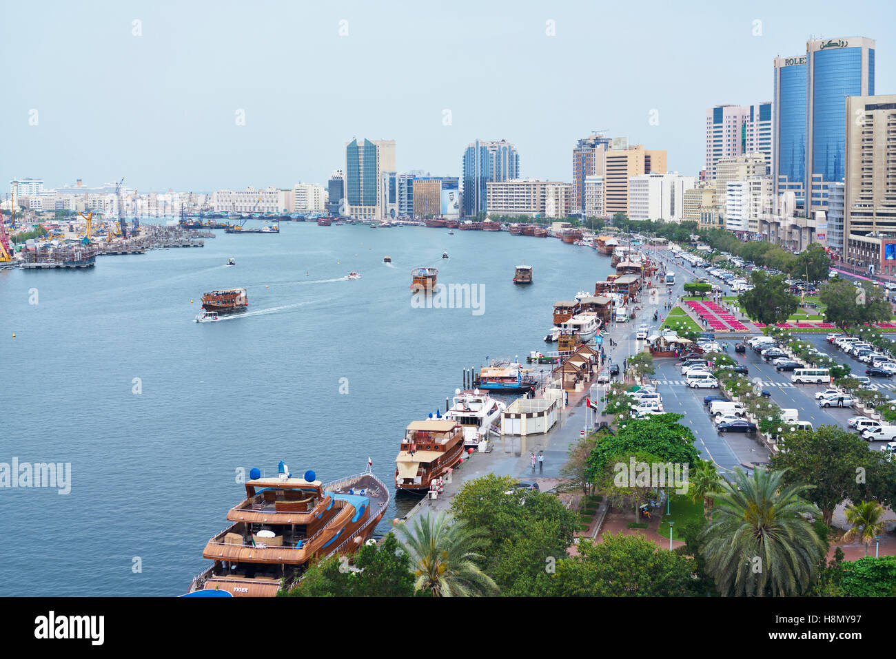 UAE, Dubai, Harbor with cityscape in background Stock Photo - Alamy