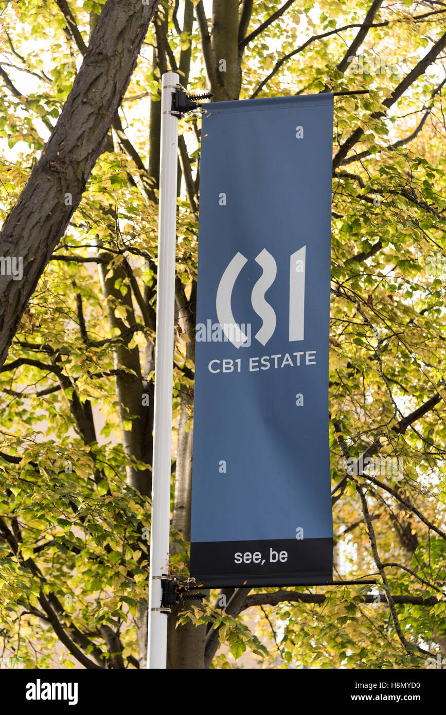 A sign for the CB1 district in Cambridge UK a new property development ...