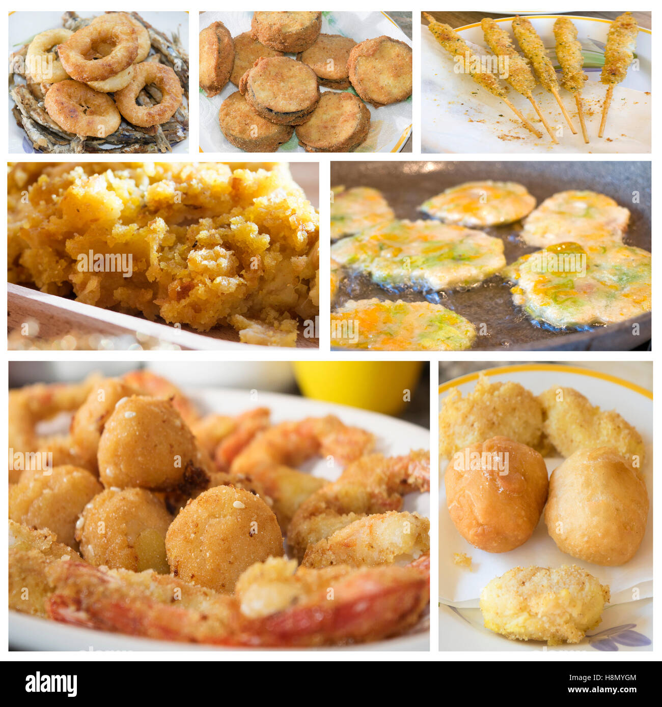collage of fried snack and appetizers Stock Photo - Alamy