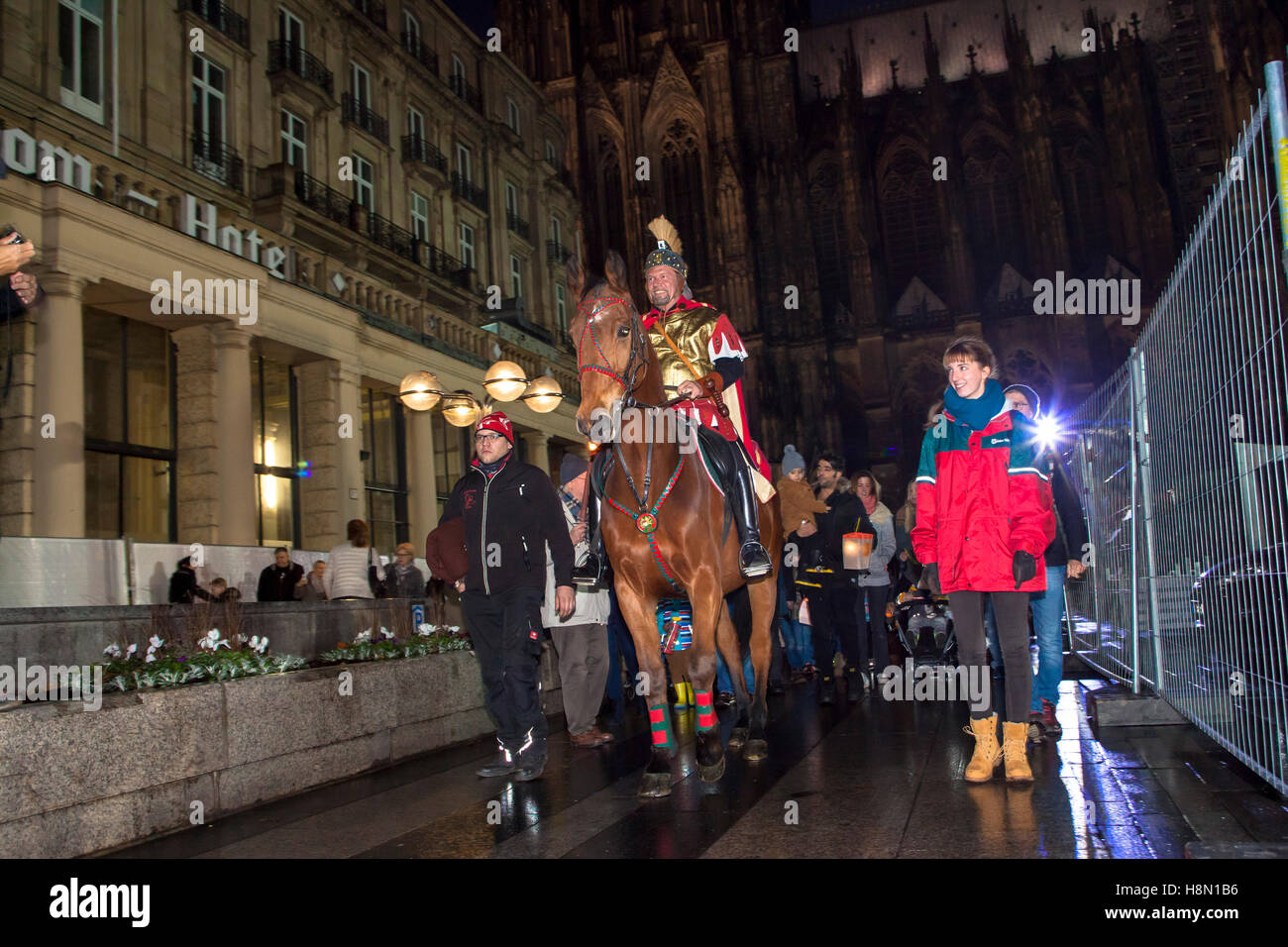 Germany, Cologne, the St. Martin's day, St. Martin on his horse in ...