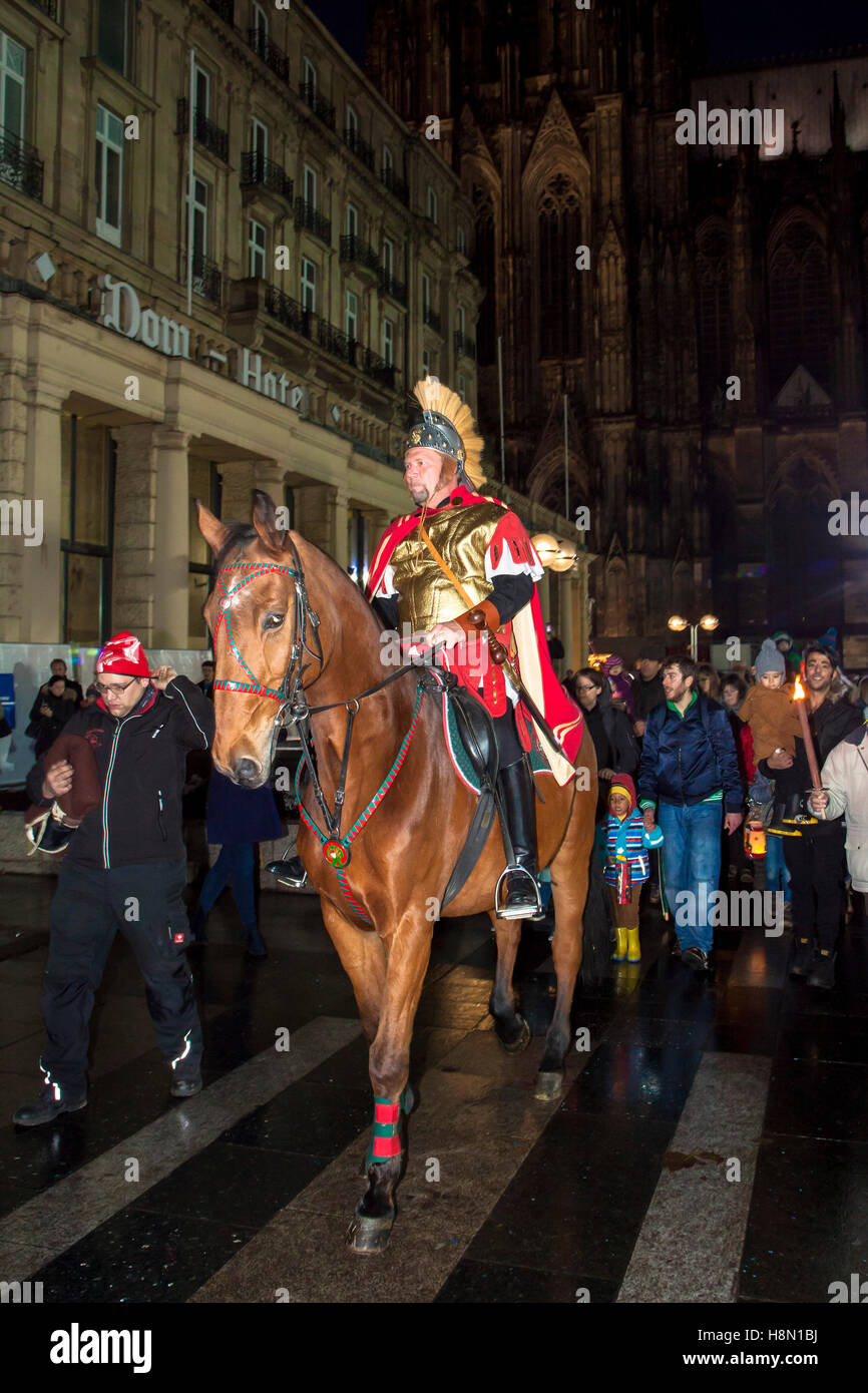 Germany, Cologne, the St. Martin's day, St. Martin on his horse in ...