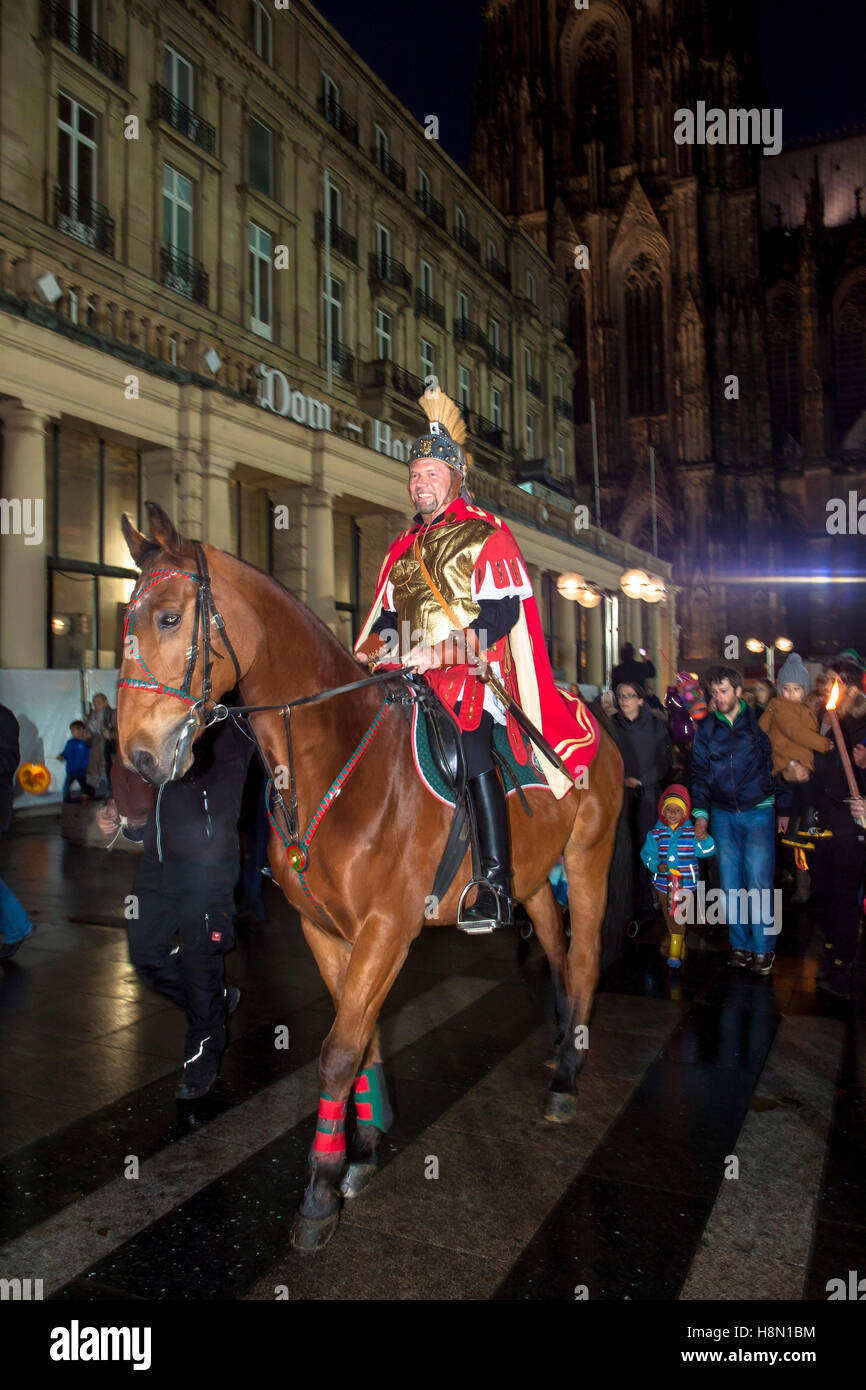 Germany, Cologne, the St. Martin's day, St. Martin on his horse in ...