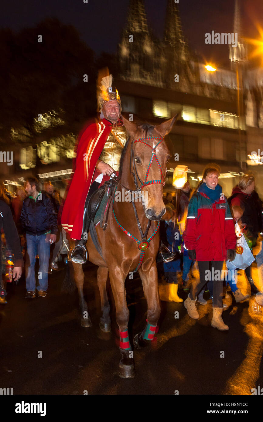 Germany, Cologne, the St. Martin's day, St. Martin on his horse in ...