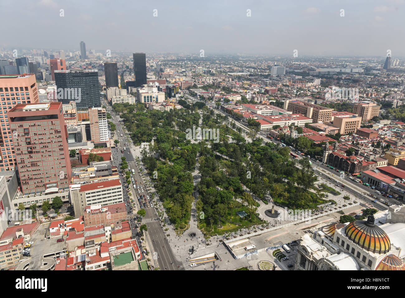 Aerial view of Alameda Central and the Palace of Fine Arts in Mexico ...