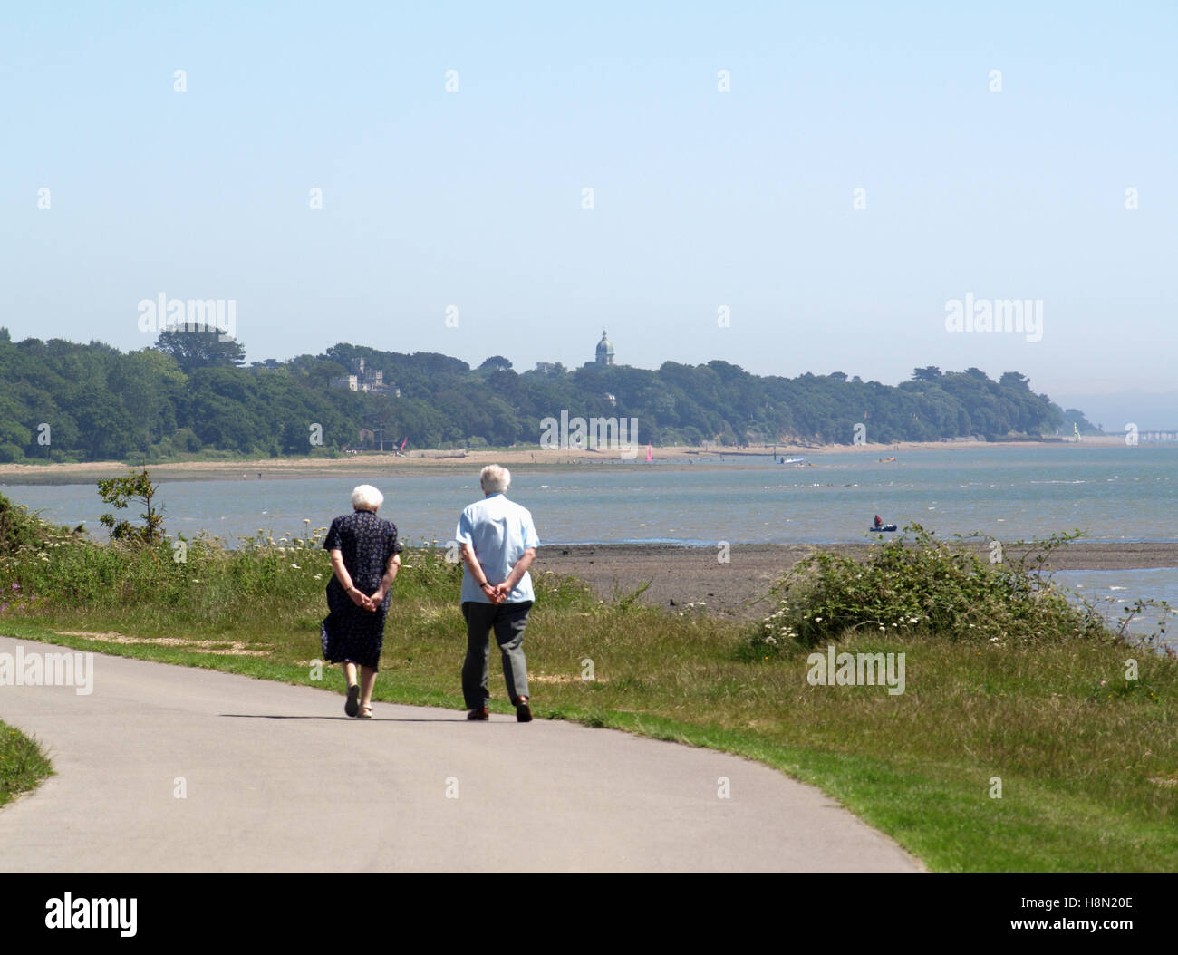 Elderly couple walking along Weston Parade, Weston Shore Woolston ...