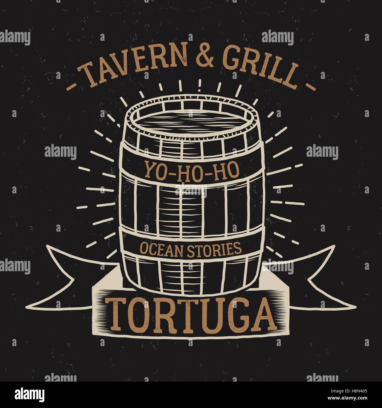 Retro rum barrel label or tee design. Vintage rum bottle emblem. Vector ...