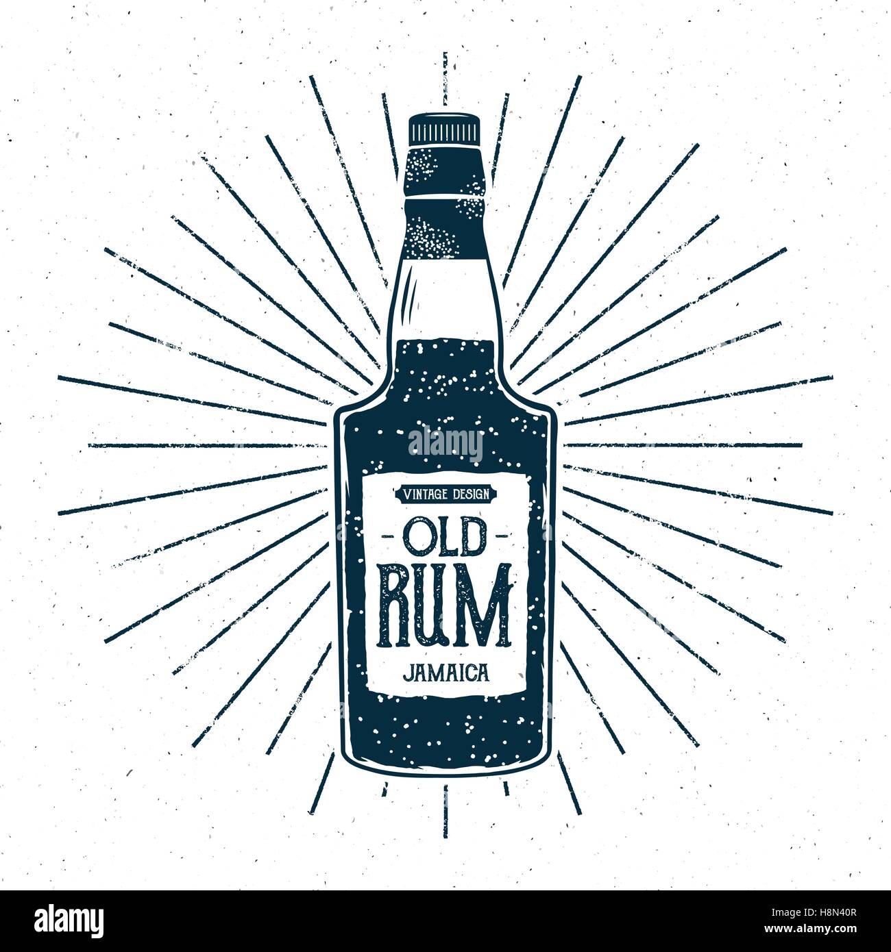 Retro rum bottle label design. Vintage alcohol badge, typography poster ...
