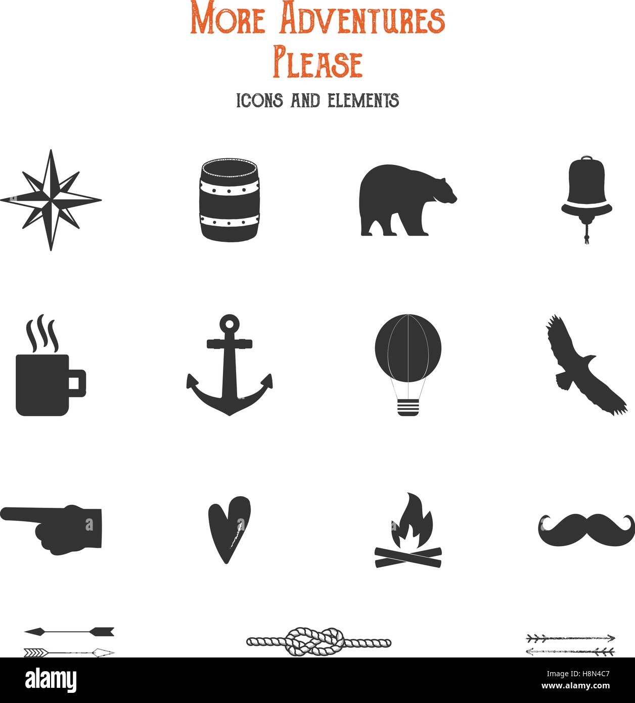 Outdoor icons and elements set for creation hiking, camping logo and ...