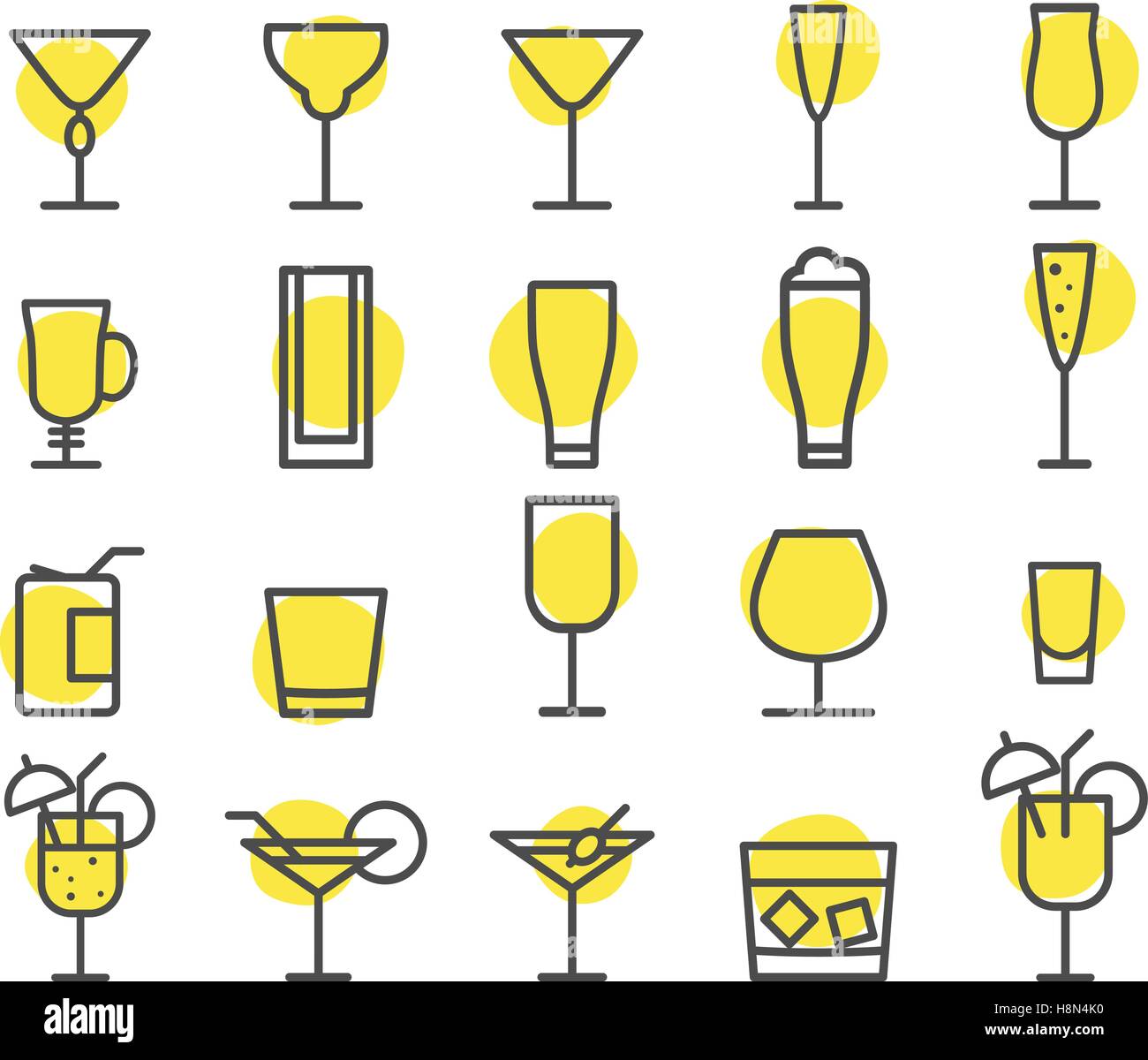 Beverage icons set. Cocktail, drinks vector outline symbols. Beer, wine ...