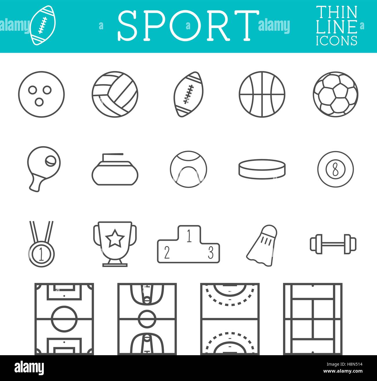 Sport outline icons, trendy thin line design, isolate on white ...