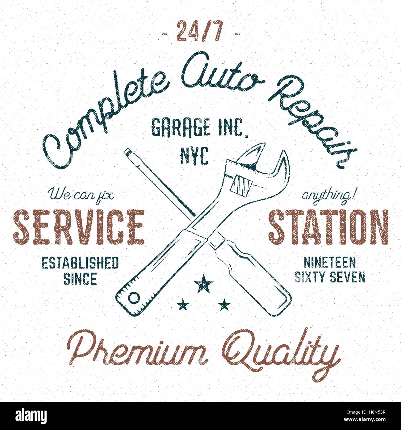 Service station vintage label, tee design graphics, complete auto ...
