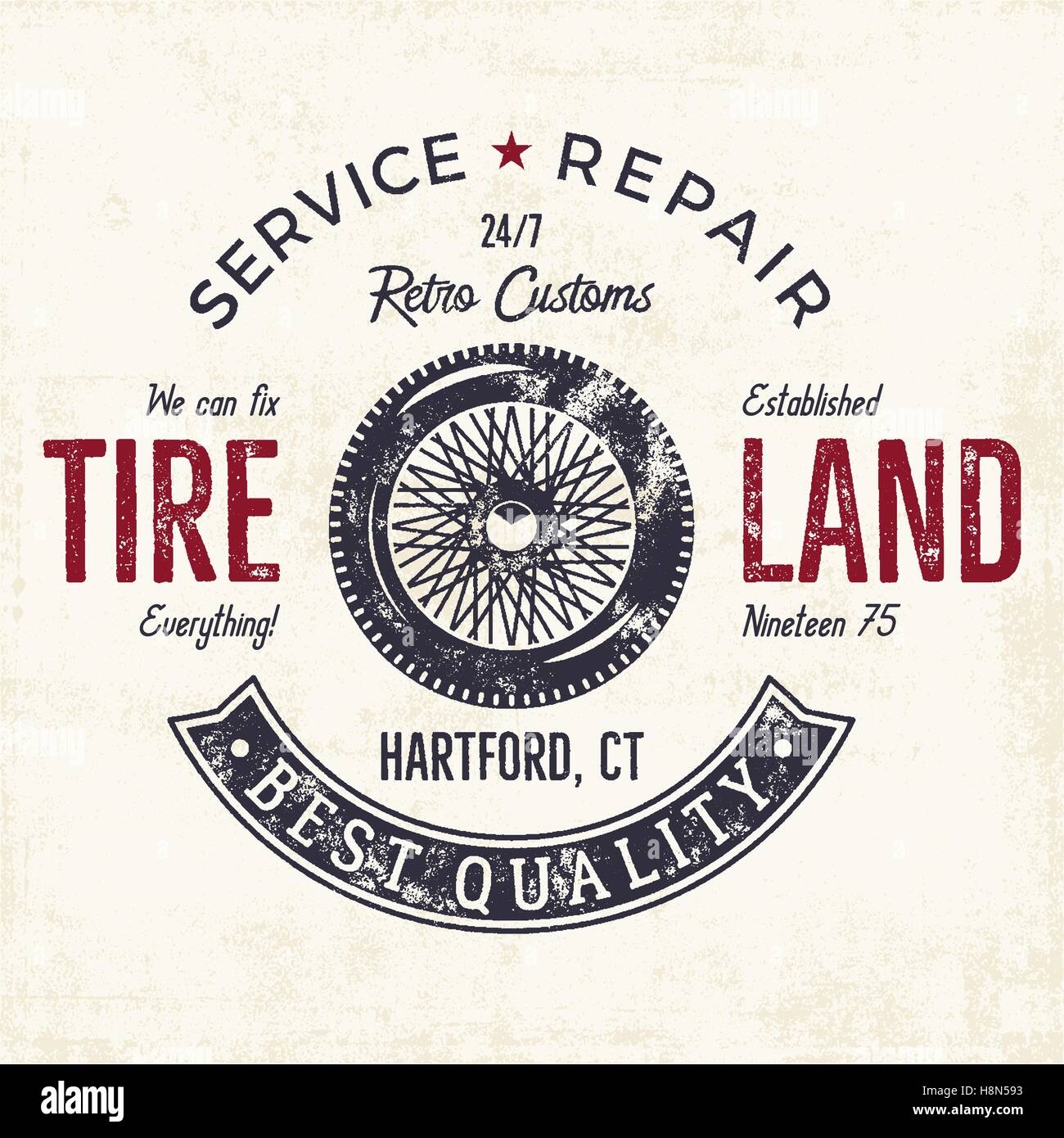 Vintage label design. Tire service emblem in monochrome retro style ...
