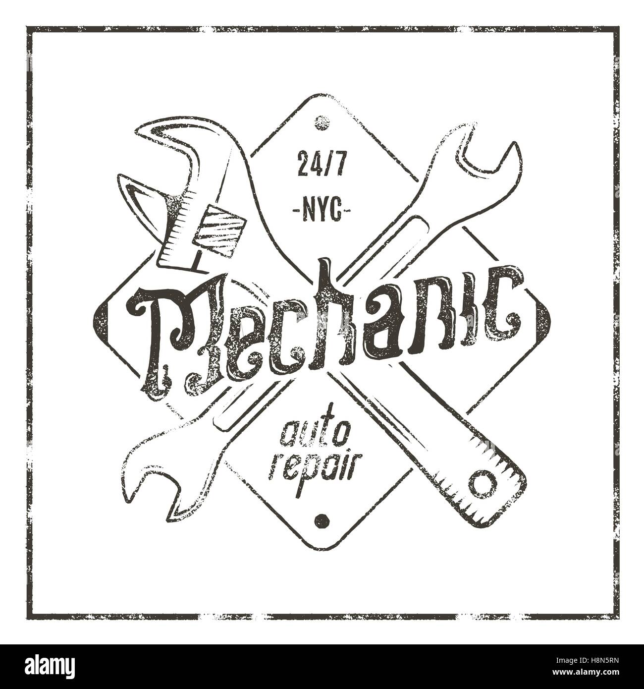 Mechanic auto repair label. Vintage tee design graphics, complete auto ...