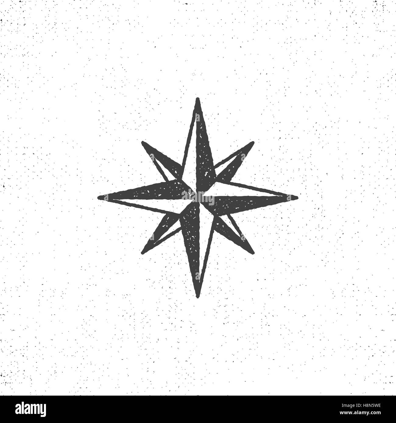 Vintage wind rose symbol or icon in rough silhouette nautical style ...