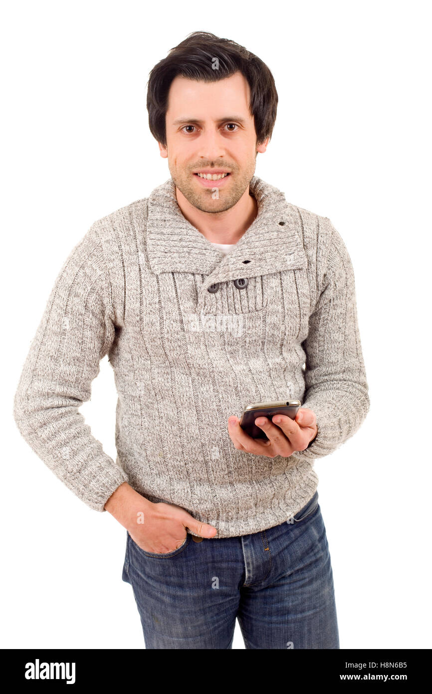 young casual man with a phone, isolated Stock Photo - Alamy