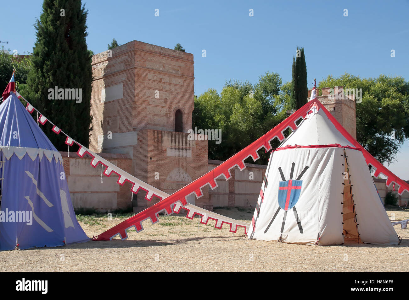outdoor scene with some tents in the recreation of a medieval military ...