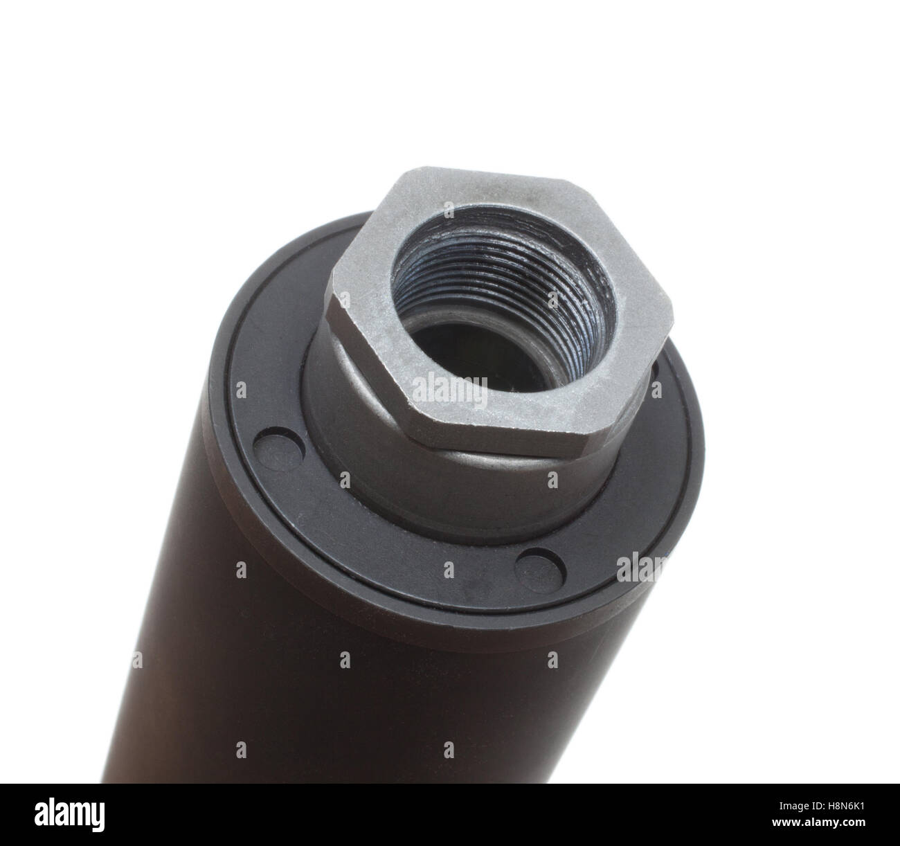 End of a silencer that screws onto a gun barrel Stock Photo - Alamy