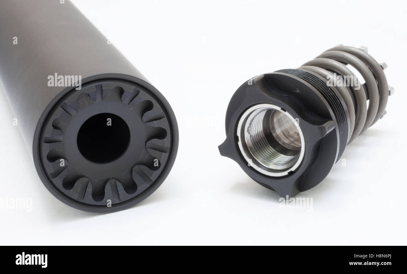 Suppressor and valve that allows it to rotate on a white background ...