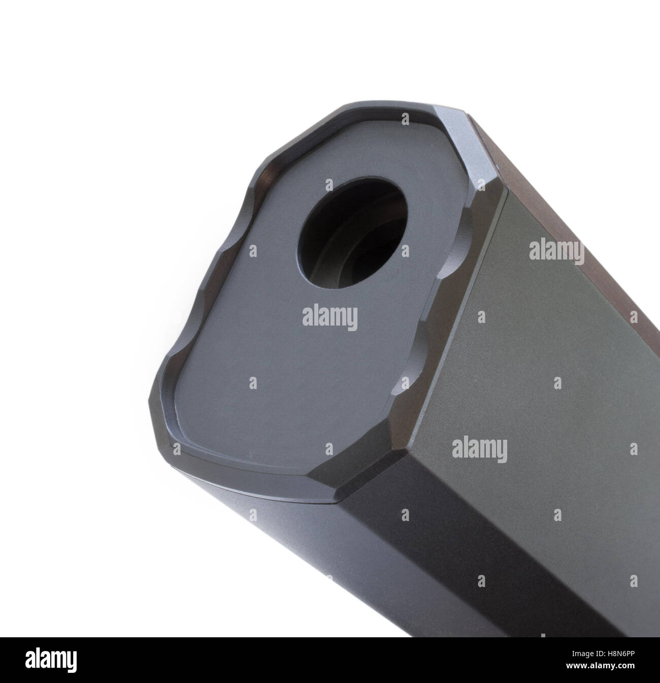Muzzle side of a suppressor isolated on a white background Stock Photo ...