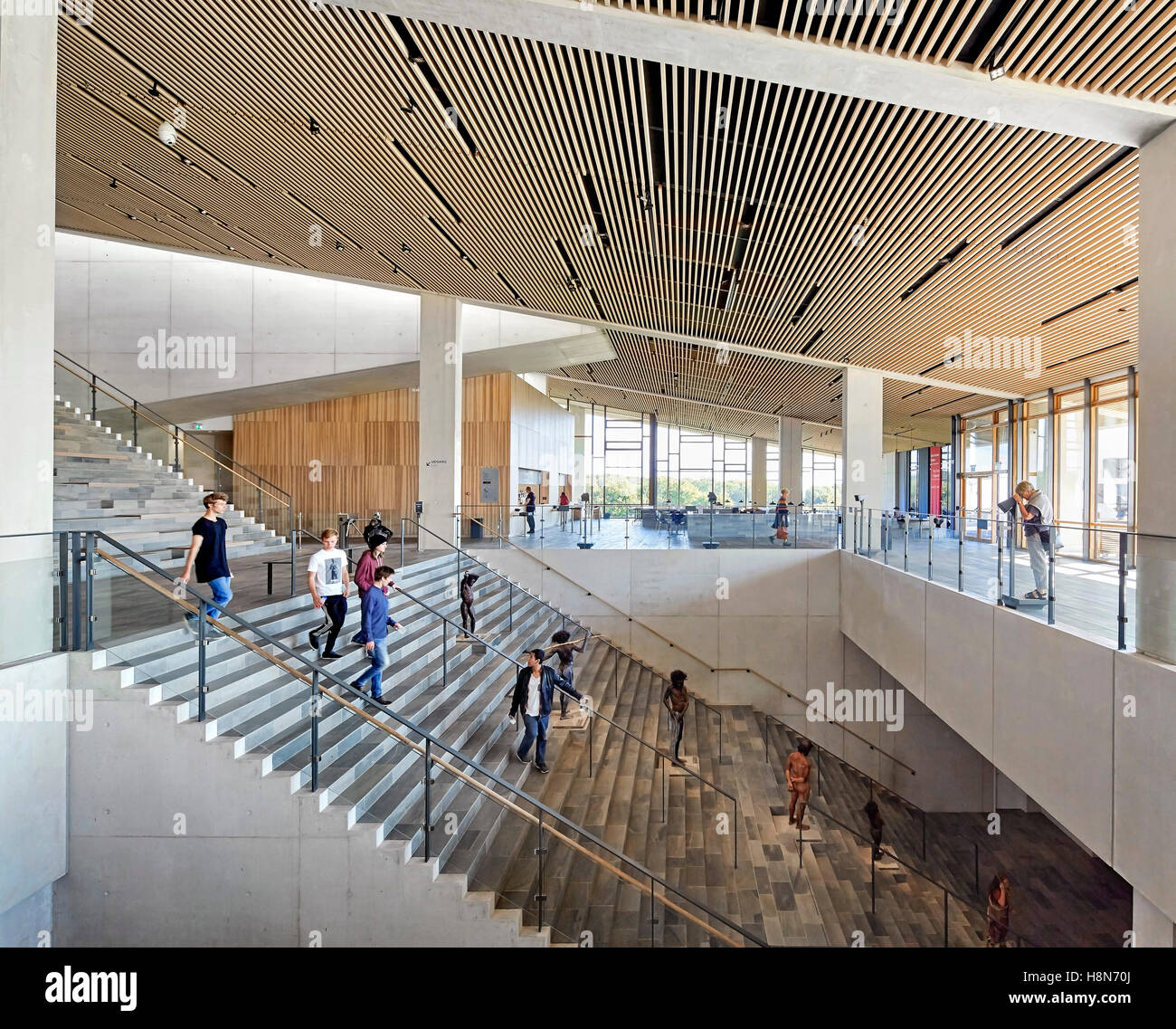 Foyer with multi-purpose hall and wide staircase. Moesgaard Museum ...