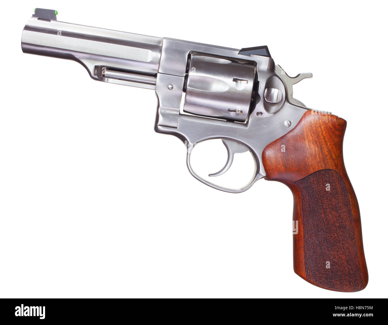 Handgun with a stainless steel frame and wood grips Stock Photo - Alamy