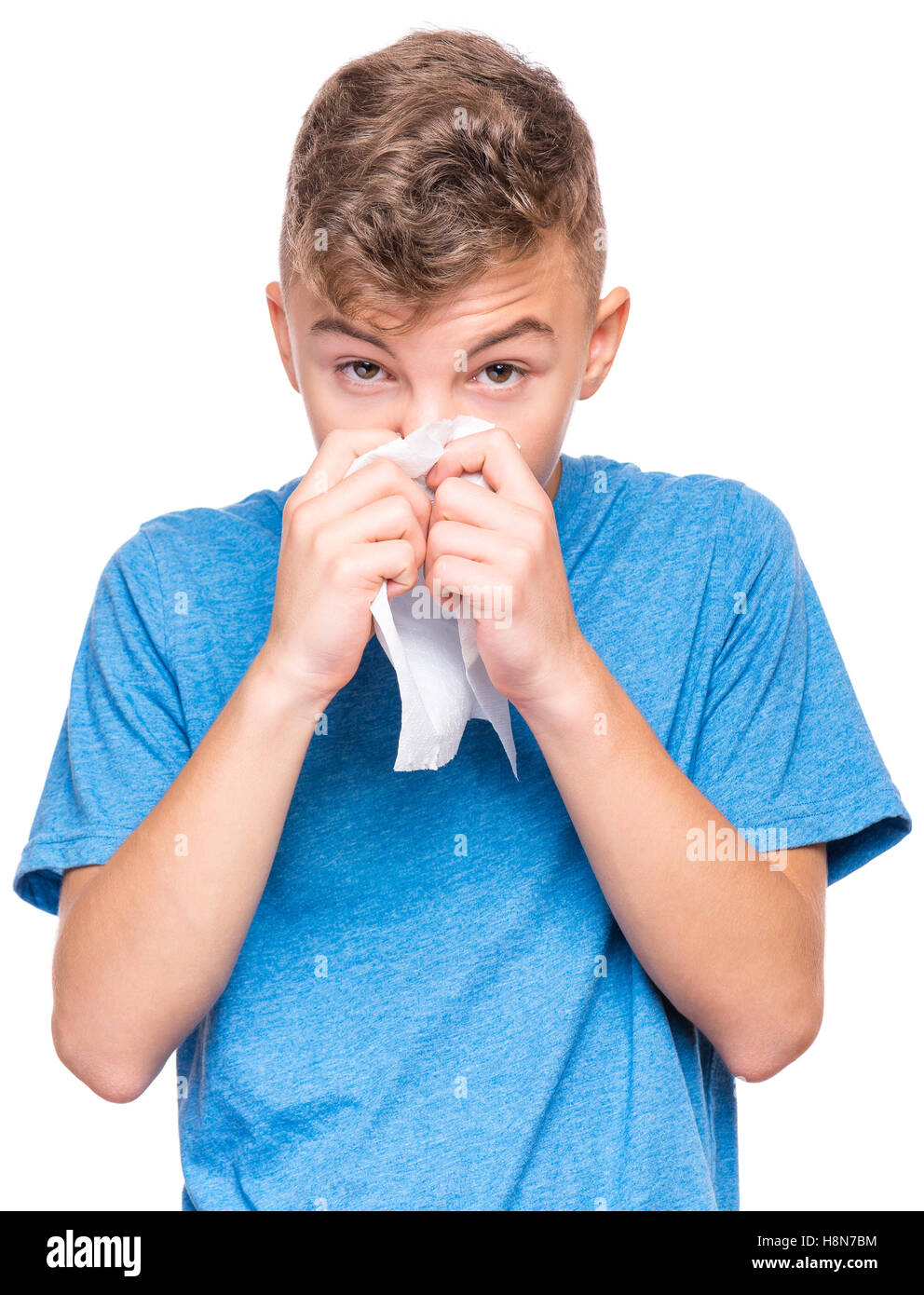 Ill teen boy with flu Stock Photo - Alamy