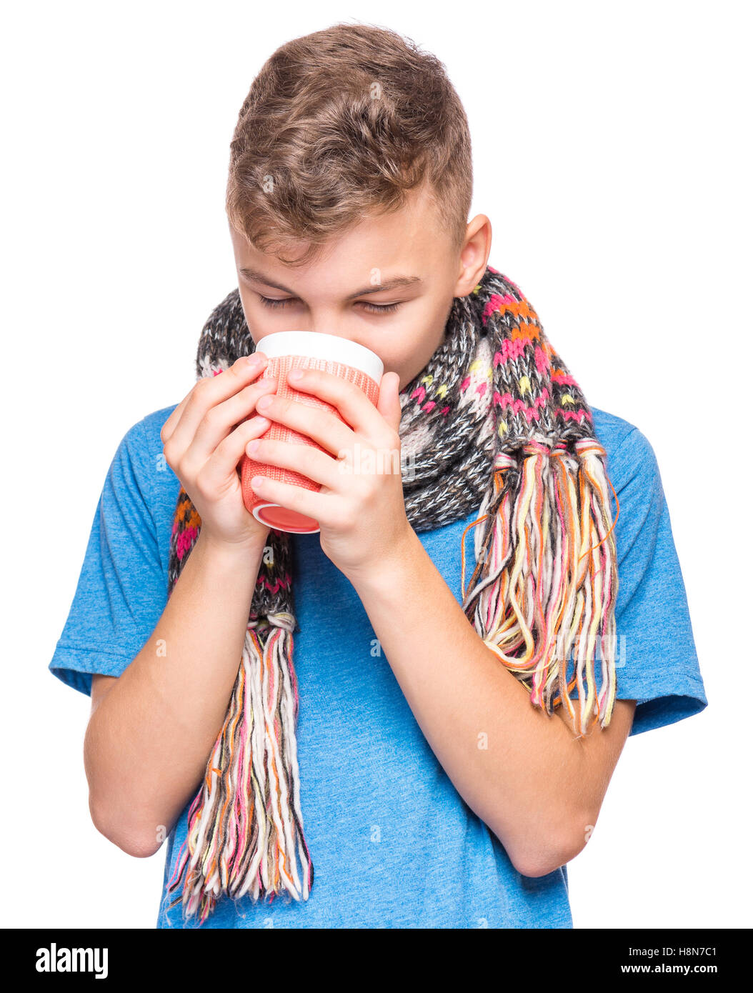 Ill teen boy with flu Stock Photo - Alamy