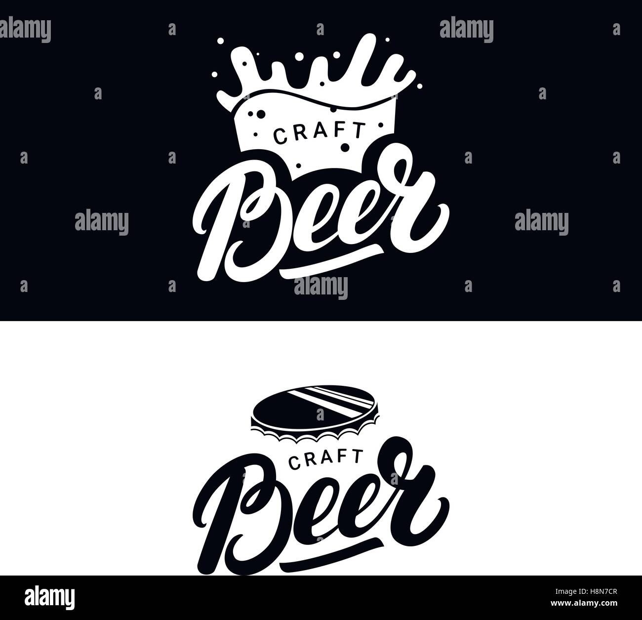 Set of beer hand written lettering logos, labels, badges for beerhouse ...