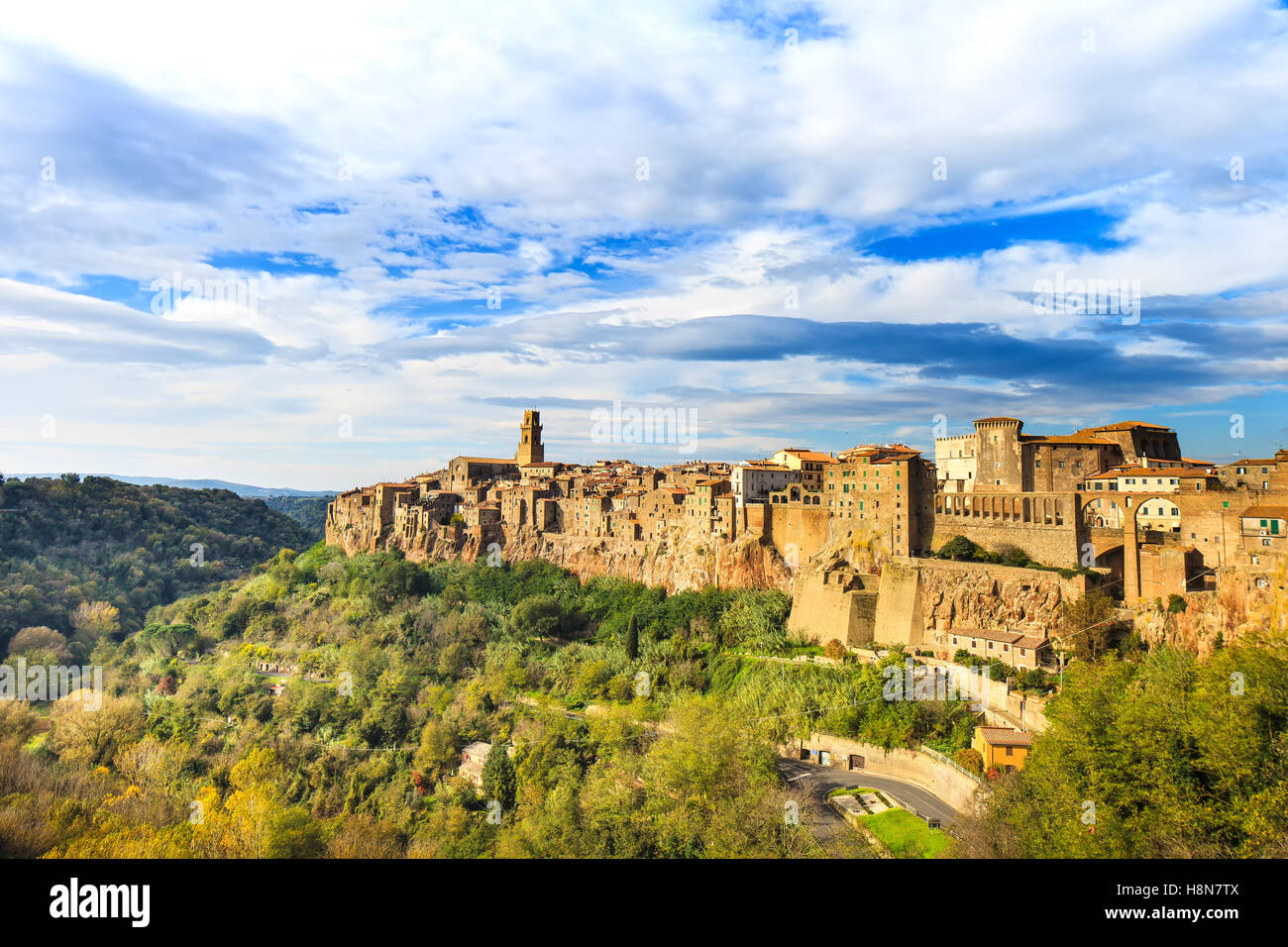 Tuscany, Pitigliano medieval village on tuff rocky hill. Panorama landscape high resolution ...