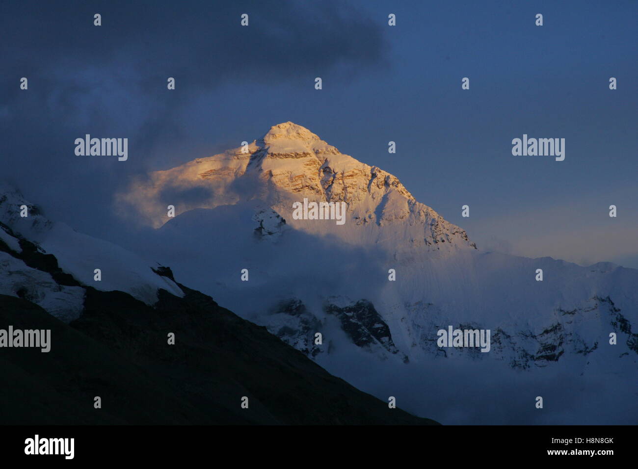 The face of Mount Everest as seen from base camp on the Chinese side ...