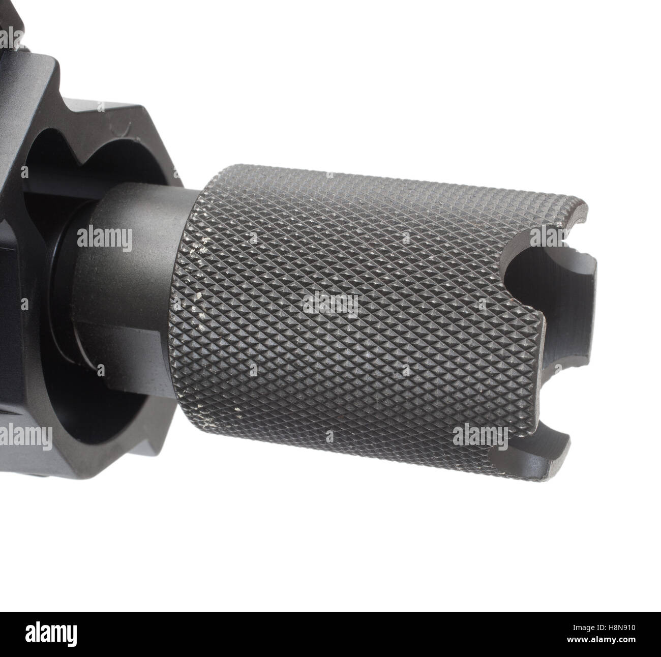 Barrel end of a black assault rifle isolated on white Stock Photo - Alamy