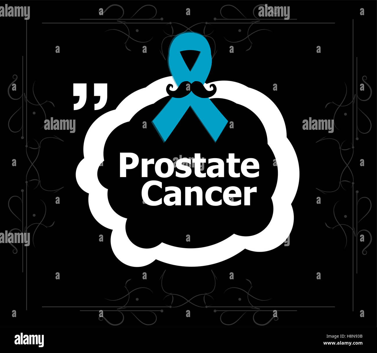 Prostate cancer ribbon awareness on black background. Light blue ribbon ...