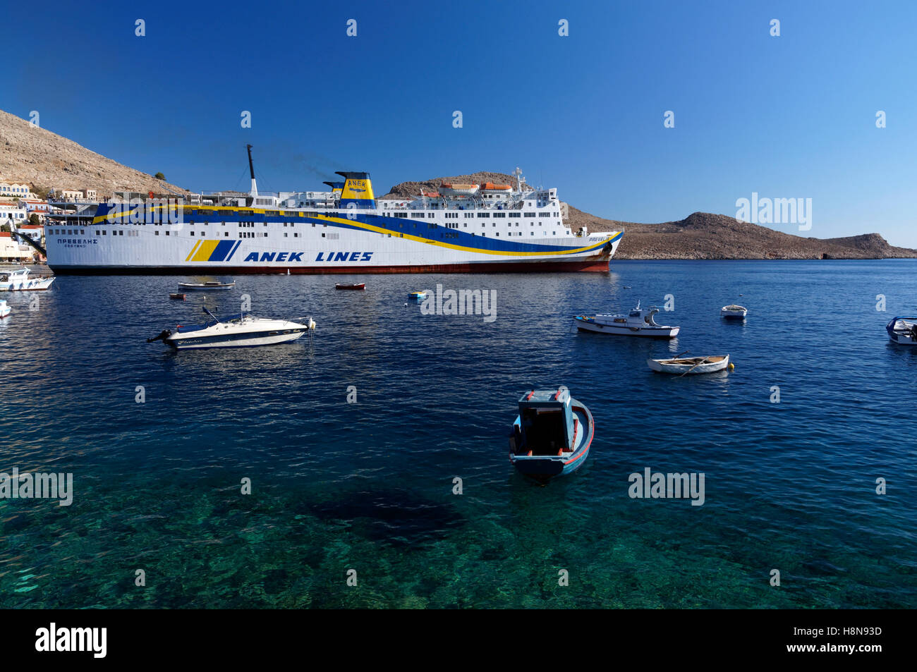 ANEK Lines Prevelis ferry, Chalki Island near Rhodes, Dodecanese ...